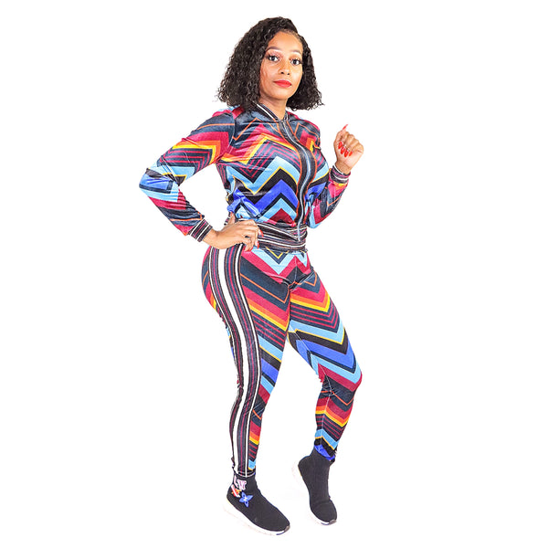 Jai Jai Velvet Black Red Multi Color Stripe Stretch Fit Tracksuit | $20 ...