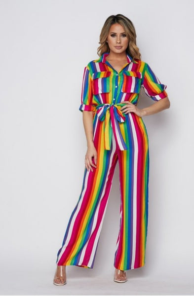 Candi Multi-Color Stripe Jumpsuit | $10.00 | A' La' Posh Clothing
