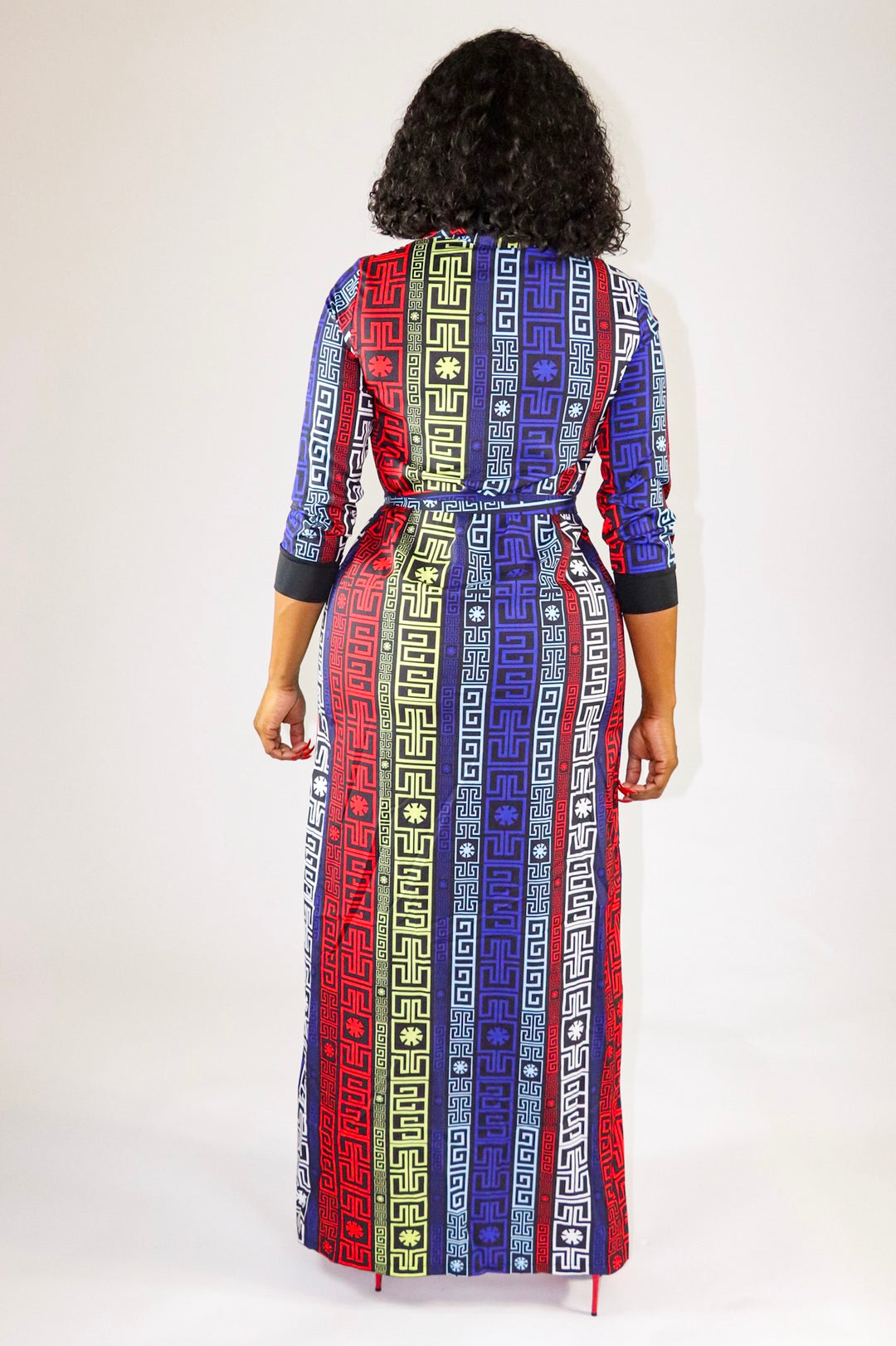 Fantasia Red Blue Multi Color Mixed Print Dress - A' La' Posh Clothing