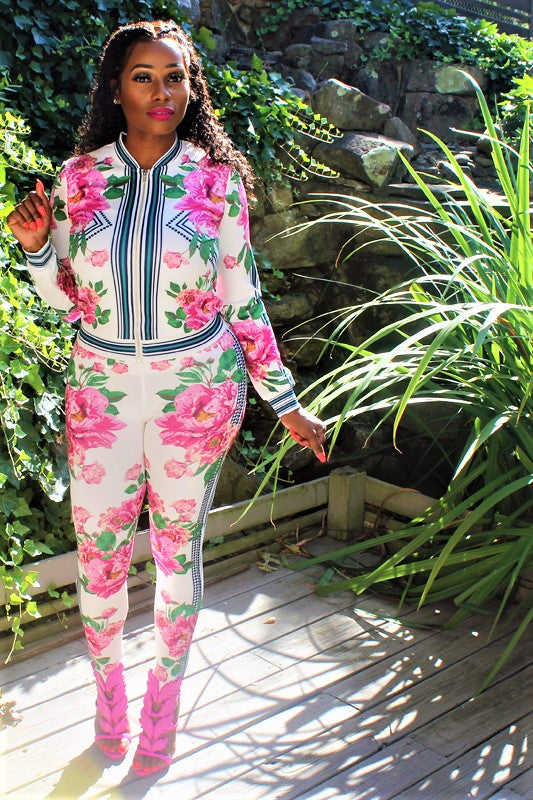 Jasmine Multi Color Floral Print Stretch Fit Tracksuit | $20.00 | A' La ...